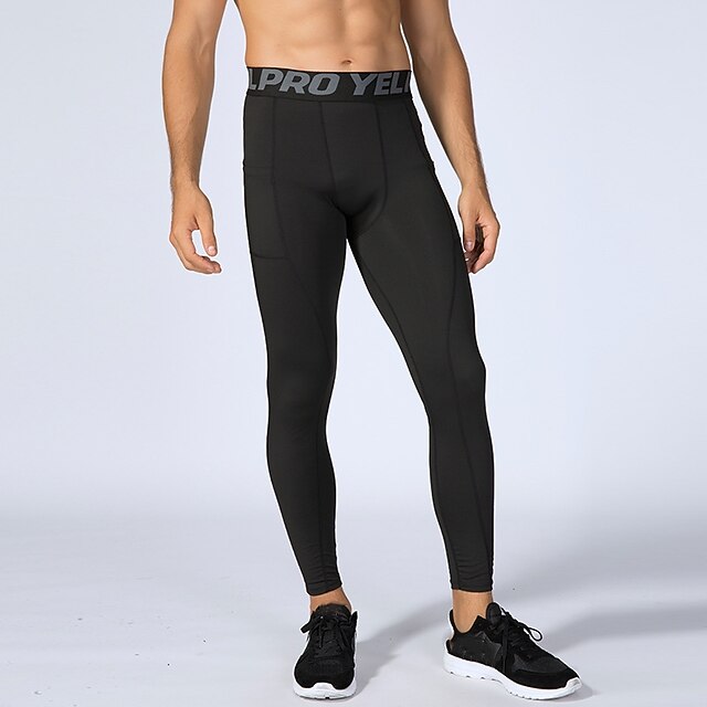 Men's Compression Pants Running Tights Leggings with Phone Pocket Base ...