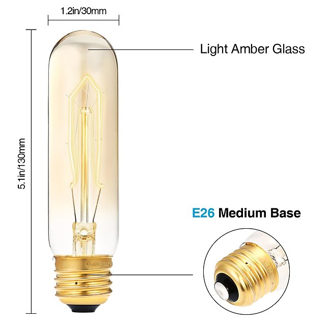4pcs 40 W E26 / E27 T10 Warm Yellow 2200 k Incandescent Vintage Edison ...