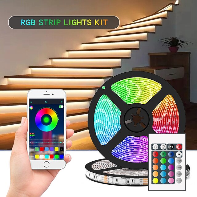 Smart RGB LED Strip Light App Control 15m 49ft 2835 SMD 810 LEDs IR 24 ...