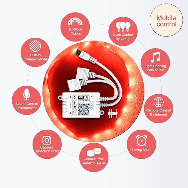 Smart RGB LED Strip Light App Control 15m 49ft 2835 SMD 810 LEDs IR 24 ...