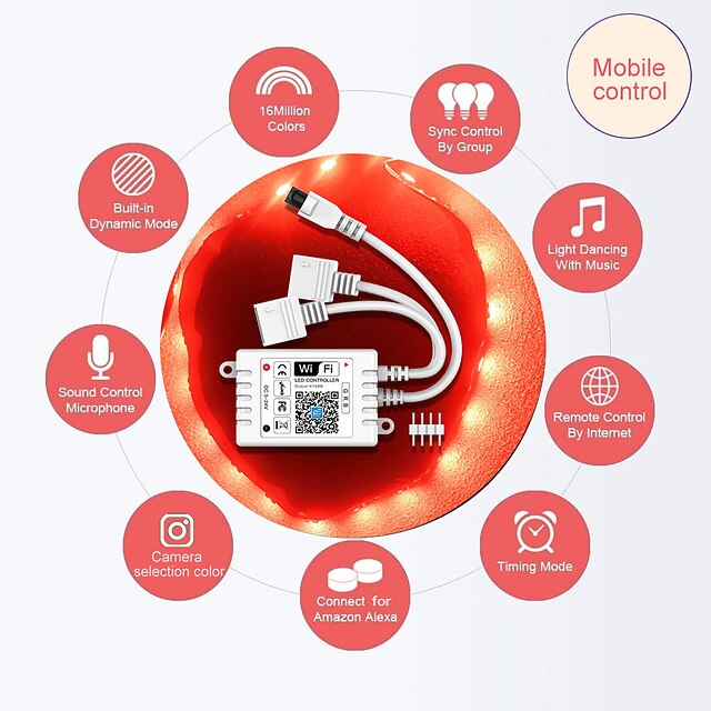 Smart RGB LED Strip Light App Control 15m 49ft 2835 SMD 810 LEDs IR 24 ...