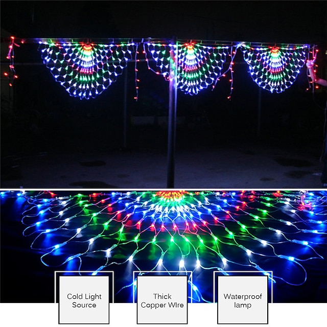 3.5M 3xPeacock Mesh Net LED String Lights New Year's Décor Flexible Net ...