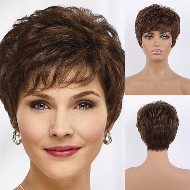 Remy-hår Peruk Korta Rak Naturlig rak Bob-frisyr Pixie-frisyr Sidodel ...