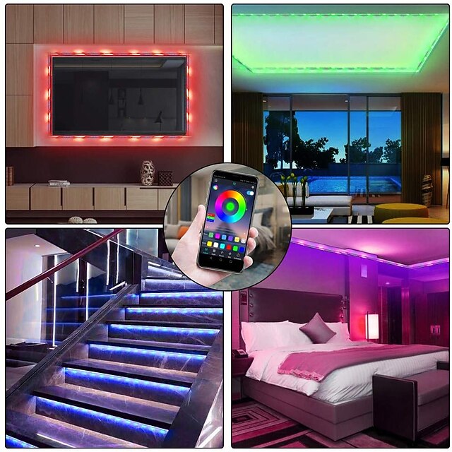Strip Lights 20m 65ft LED Smart Strip Lights TV Backlight RGB Bluetooth ...