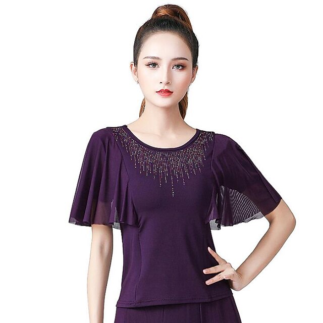 Ballroom Dance Top Split Joint Crystals / Rhinestones Women's Training ...