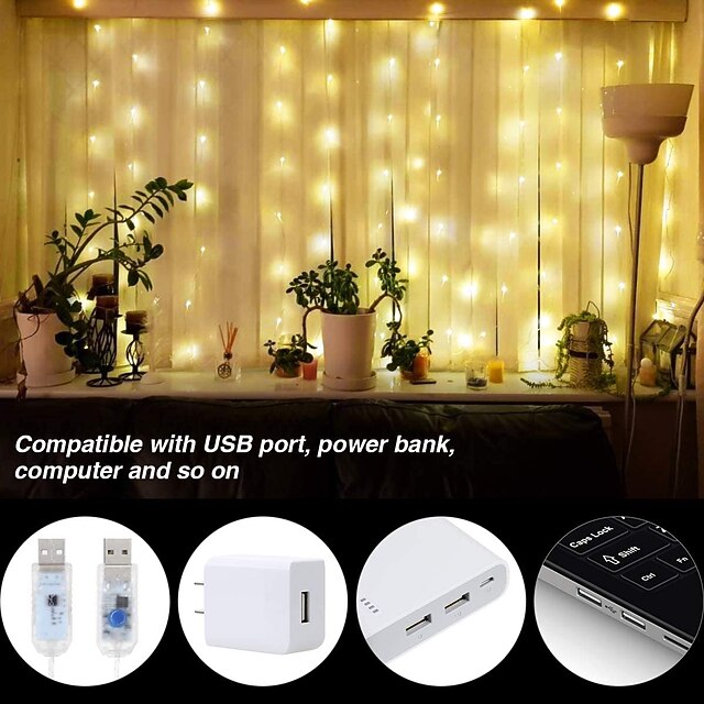 LED Window Curtain String Lights 3x3m Wedding Decoration 300 LEDs with ...