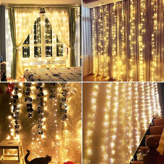 LED Window Curtain String Lights 3x3m Wedding Decoration 300 LEDs with ...