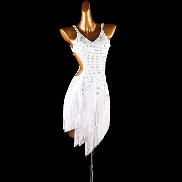 Dance Salsa Latin Dance Dress Pearls Fringed Tassel Crystals ...