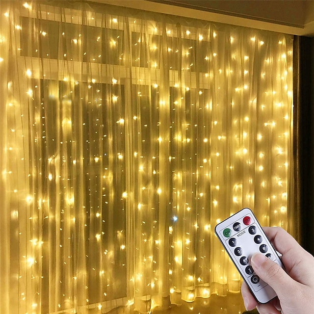 300 LEDs Curtain String Lights with Remote Control 3x3M Christmas Décor ...