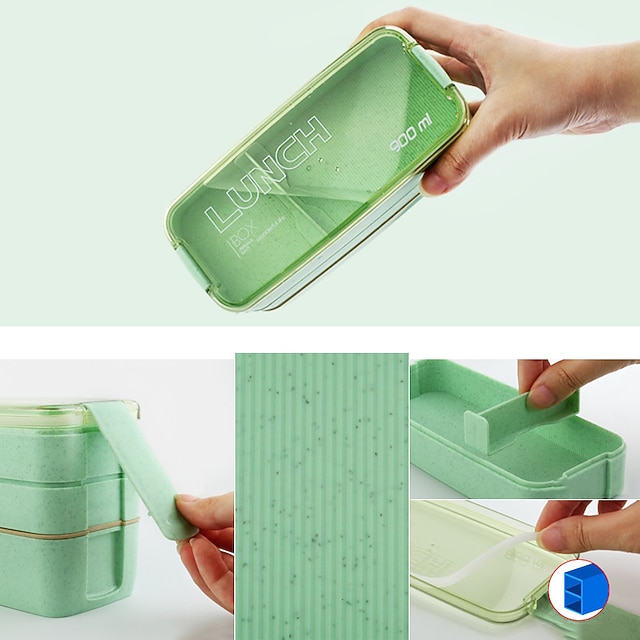 900ml Portable Lunch Box 3 Layer Wheat Straw Bento Boxes Microwave ...