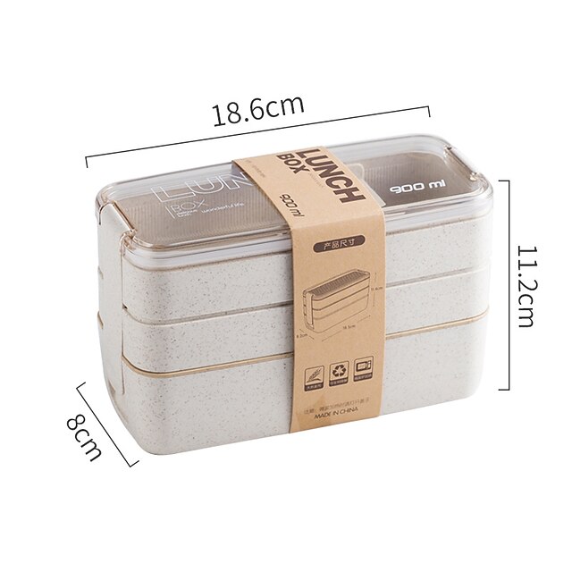 900ml Portable Lunch Box 3 Layer Wheat Straw Bento Boxes Microwave ...