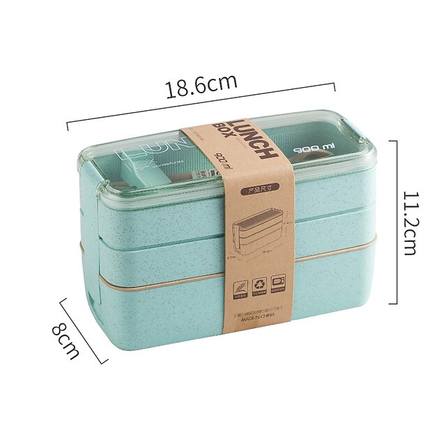 900ml Portable Lunch Box 3 Layer Wheat Straw Bento Boxes Microwave ...