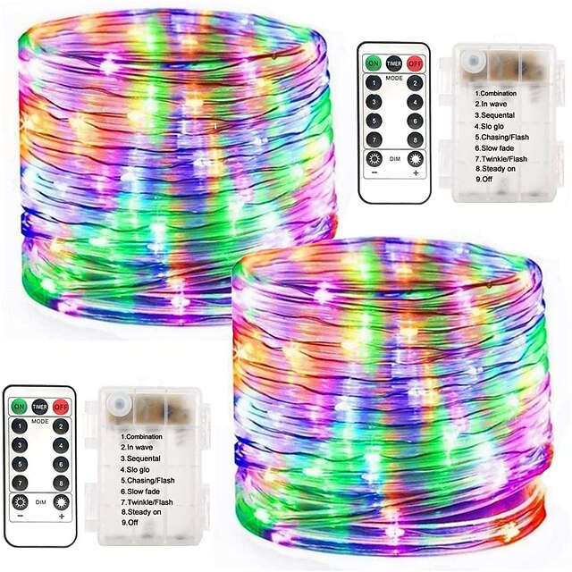 LED Rope Lights Outdoor String Lights Battery Powered with Remote ...