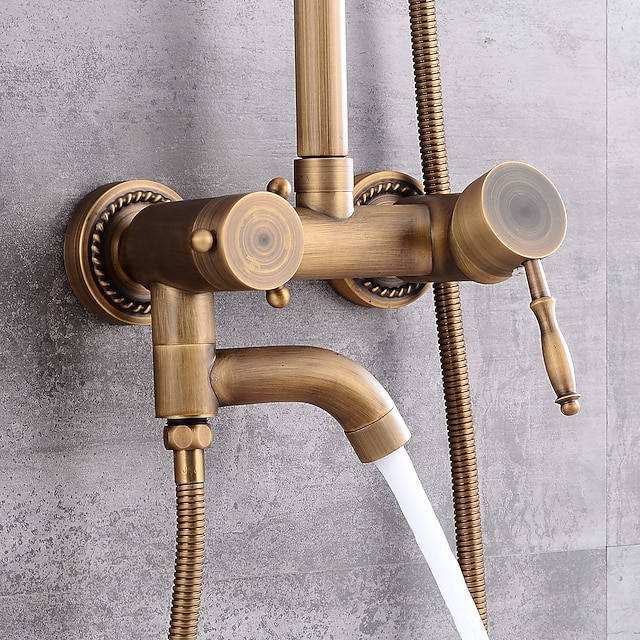 Shower System Faucet Set 8" Showerhead Golden, Rainfall Vintage Style ...