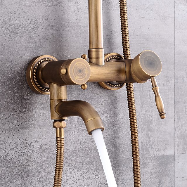 Shower System Faucet Set 8" Showerhead Golden, Rainfall Vintage Style ...