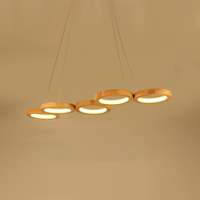 4/5 Heads LED Pendant Light Modern Nordic Circle Ring Design Wood ...