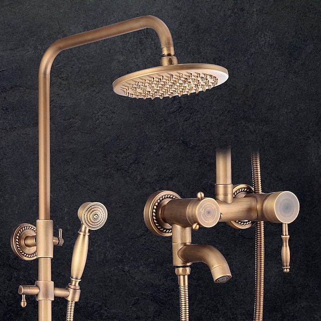 Shower System Faucet Set 8" Showerhead Golden, Rainfall Vintage Style ...