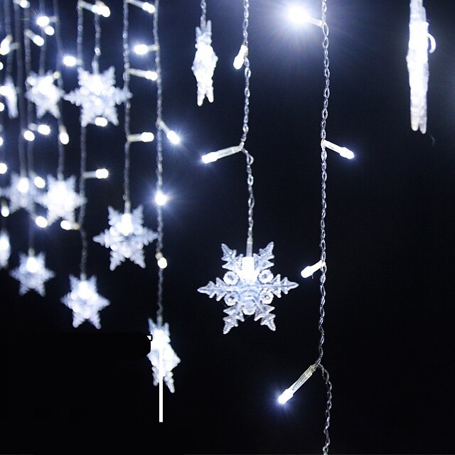 3.5m 96 LED Snowflake Star Curtain Lights 8 Flash Modes, Waterproof ...