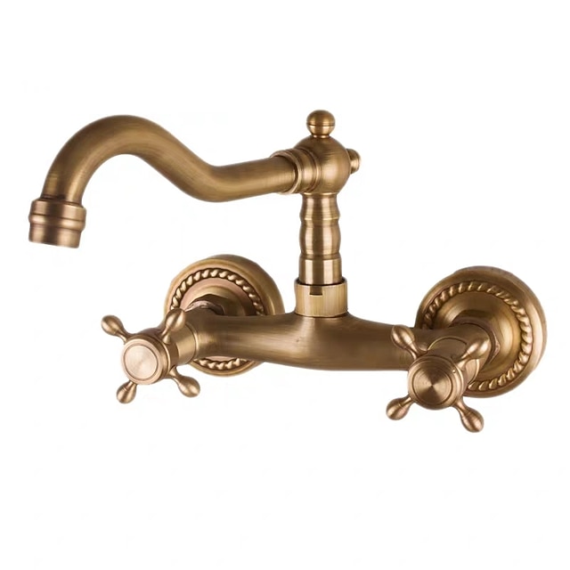 Art Deco Antique Brass Sprinkle Sink Faucets, Wall Mount Two Handles ...