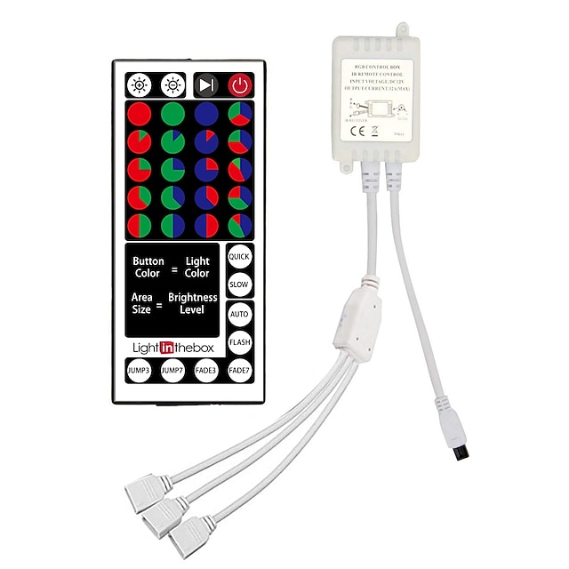 4-Port DIY RGB LED Strip Lights Wireless IR Remote Controller Receiver 44 Keys Dimmer DC12-24V ...