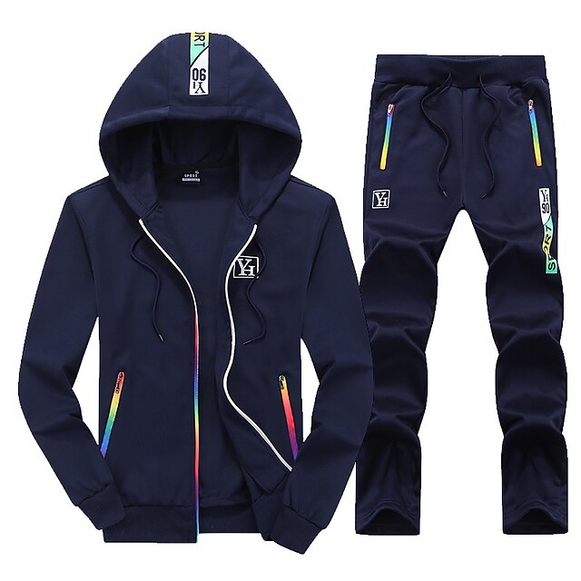 Men's Tracksuit Sweatsuit Jogging Suits Black Blue Light Grey Hooded ...