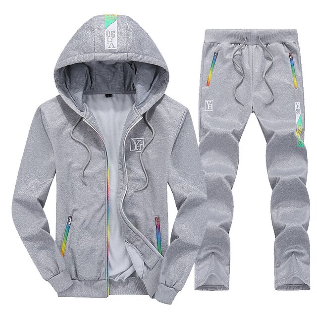 Men's Tracksuit Sweatsuit Jogging Suits Black Blue Light Grey Hooded ...