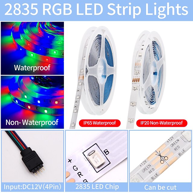 LED Smart Strip Lights, Lights 20m RGB Music Sync 12V Waterproof LED ...