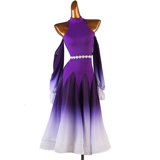Ballroom Dance Dress Splicing Women's Performance Long Sleeve Spandex ...