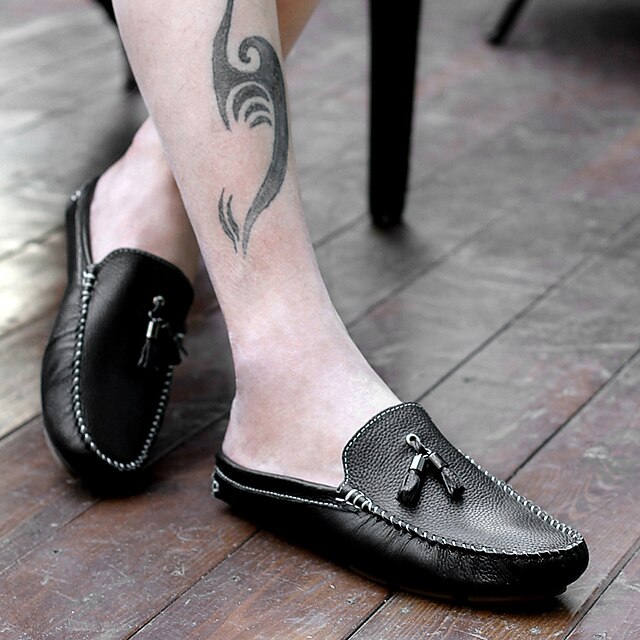 Men's Clogs & Mules Leather Shoes Flat Sandals Dress Loafers Tassel ...