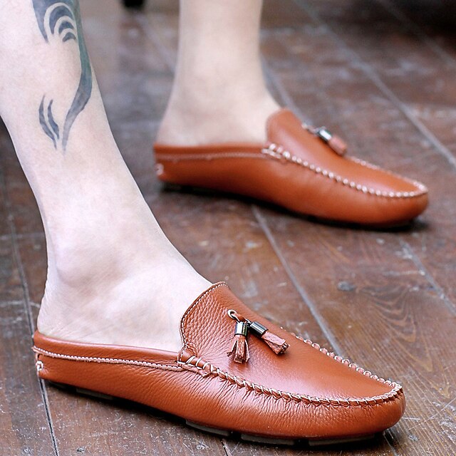 Men's Clogs & Mules Leather Shoes Flat Sandals Dress Loafers Tassel ...