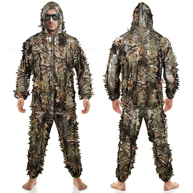 Men's Ghillie Suit 3D Leafy Hunting Suit Lightweight Hooded Camouflage ...