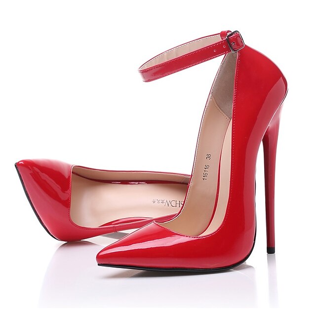 Women's Red Patent Leather Stiletto High Heel Pumps with Ankle Strap ...