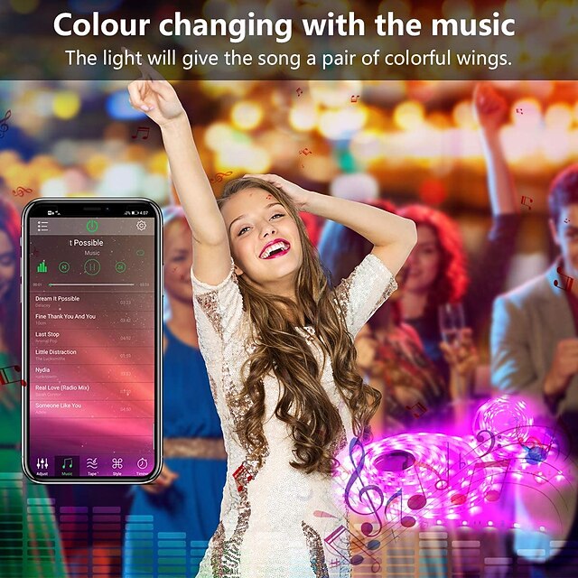 LED Strip Lights Bluetooth Music Sync 40/30/20/10m Color Changing LED ...