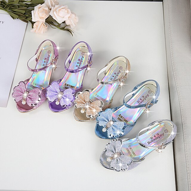 Girls' Pink Glitter Party Shoes – Peep-Toe Design, Bow and Rhinestone ...