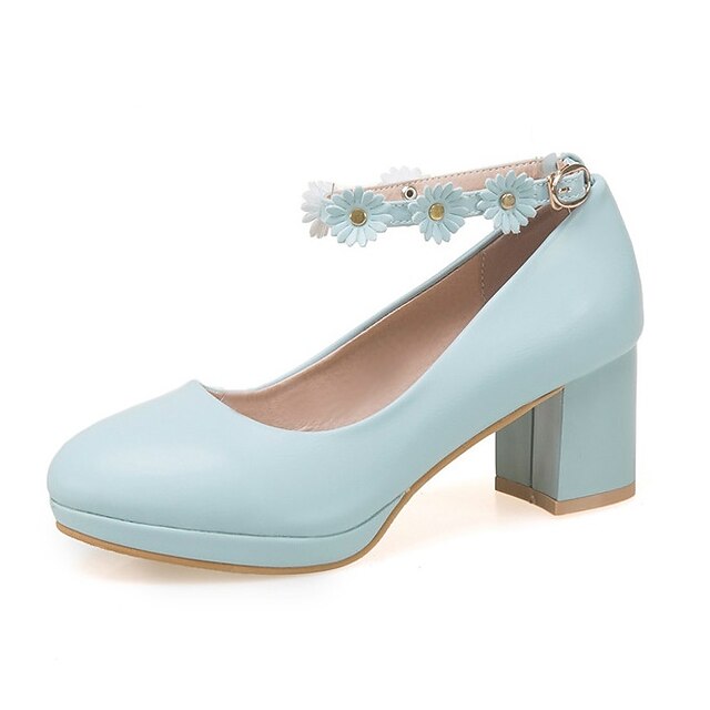 Girls' White Block Heel Dress Shoes with Daisy Flower Ankle Strap ...