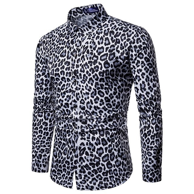 Men's Leopard Cheetah Print Shirt Button Up Shirt Long Sleeve Fashion ...
