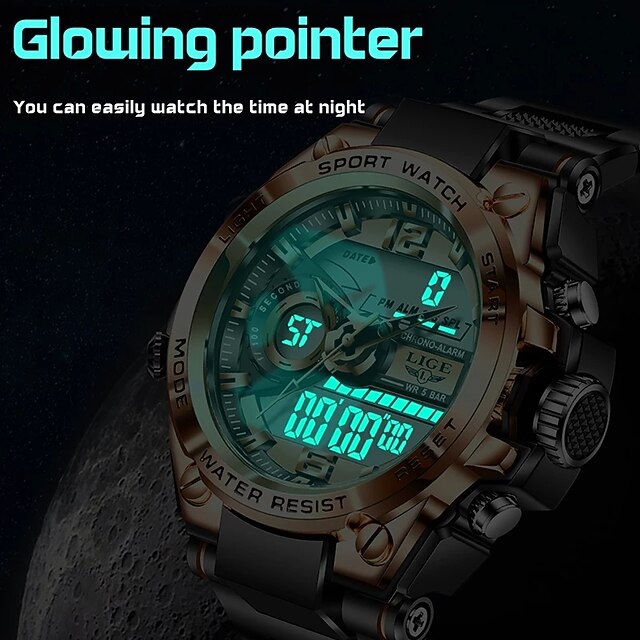 LIGE Men Digital Watch Chronograph Military Sports Waterproof Dual ...