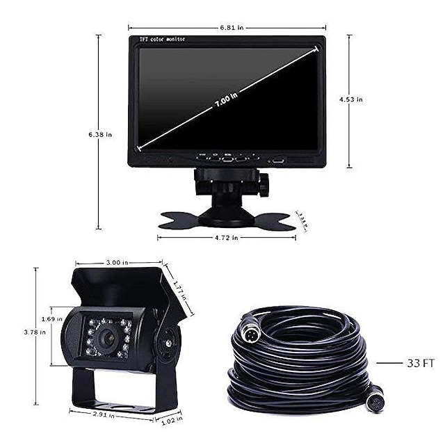 Rear View Camera Kit with 7 LCD Monitor 120 Wide Angle Rearview Camera ...