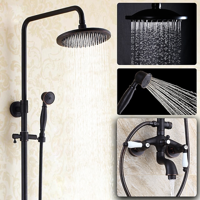 Antique Shower System Faucet Combo Set, 8" Rainfall Shower Head Kit ...
