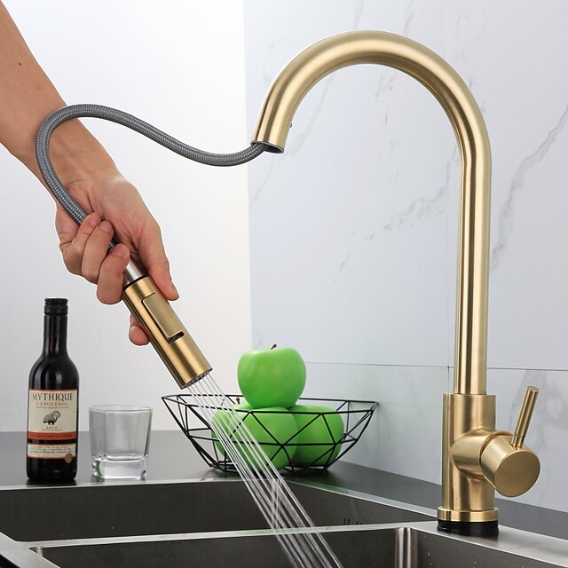 Kitchen Sink Mixer Faucet Stainless Steel with Pull Out Sprayer, 360 ...