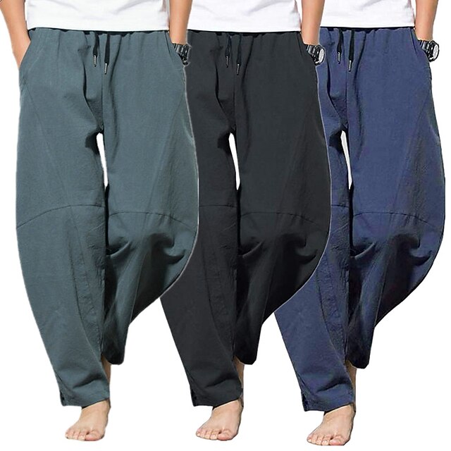 pantalon homme lin coton coupe ample casual yoga léger taille élastique ...