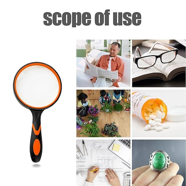 10X Portable Magnifier Glass Lens Handheld Rubber Handle High ...