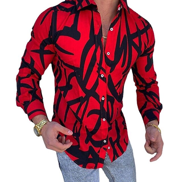 Men's Geometric Pattern Abstract Shirt Button Up Shirt Long Sleeve ...