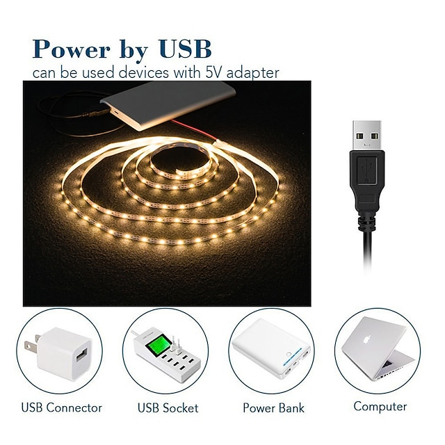 LED Light Strips USB Interface or AA Battery Box Power Supply Flexible ...