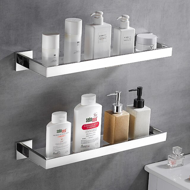 Modern Shower Caddy Bath Toilet Rack Stainless Steel Tempered Glass ...