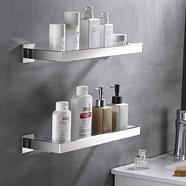 Modern Shower Caddy Bath Toilet Rack Stainless Steel Tempered Glass ...