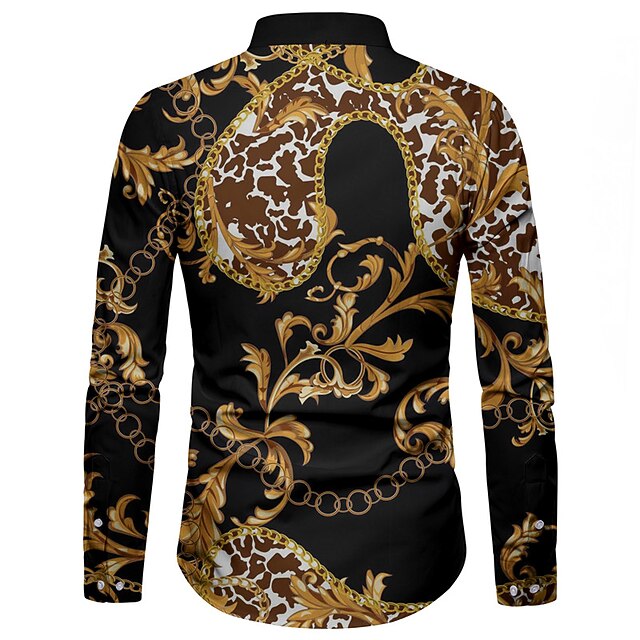 Men's Floral Chains Print Shirt Button Up Shirt Long Sleeve Fashion ...