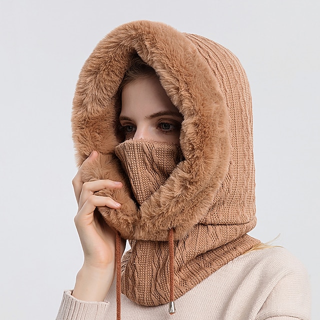High Quality Winter Fur Cap Mask Set Hooded for Women Knitted Cashmere ...