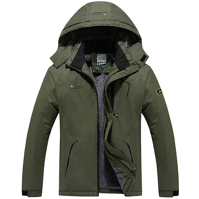 Men's Hoodie Jacket Waterproof Rain Jacket Ski Jacket Fleece Jacket Winter Outdoor Solid Color ...