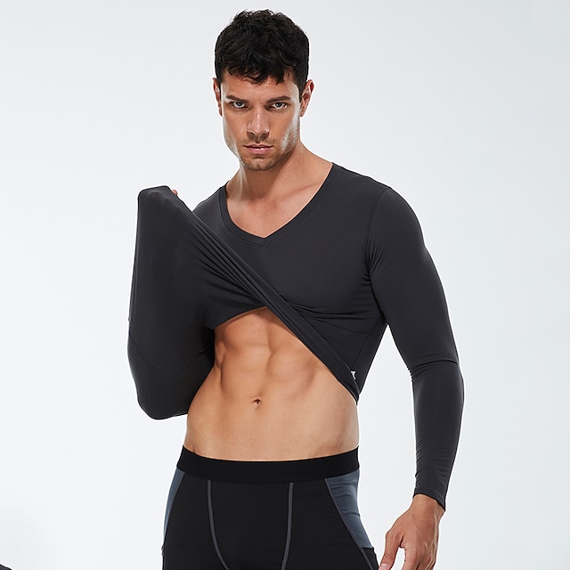 Men's Solid Colored Compression Shirt Running Shirt Long Sleeve Tee ...